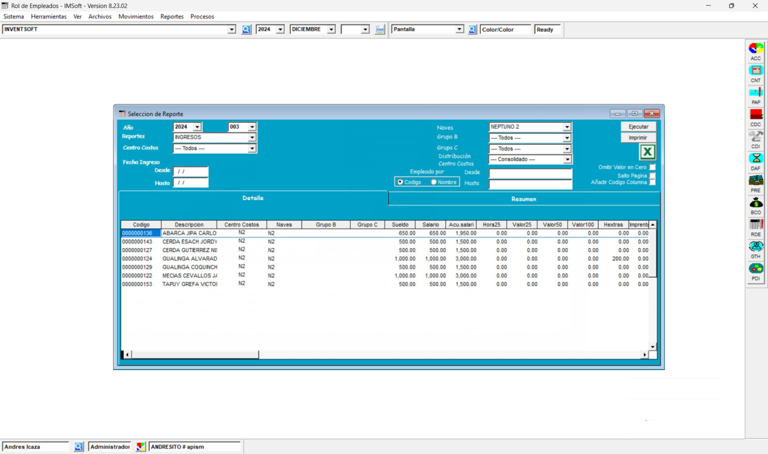 Rol de Empleados - IMSoft ERP Software